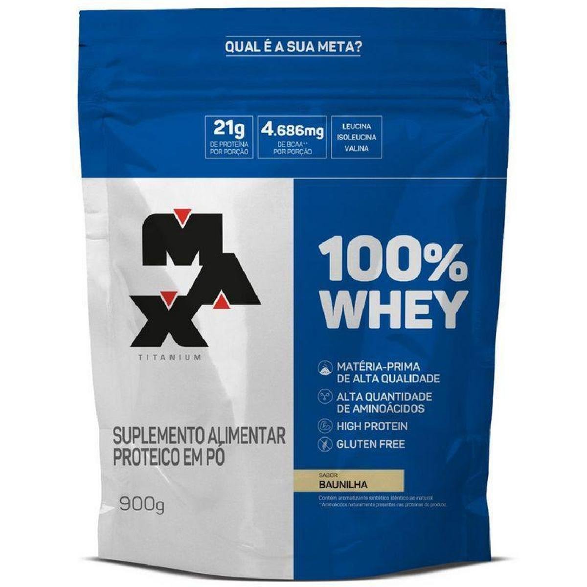 WHEY 100% MAX TITANIUM BAUNILHA 900G REFIL - Azul | Netshoes