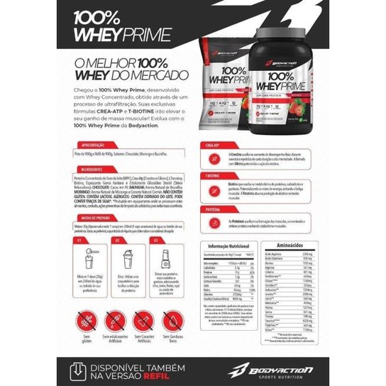 Whey 100 Prime Body Action Pote 900g Baunilha Cinza Netshoes