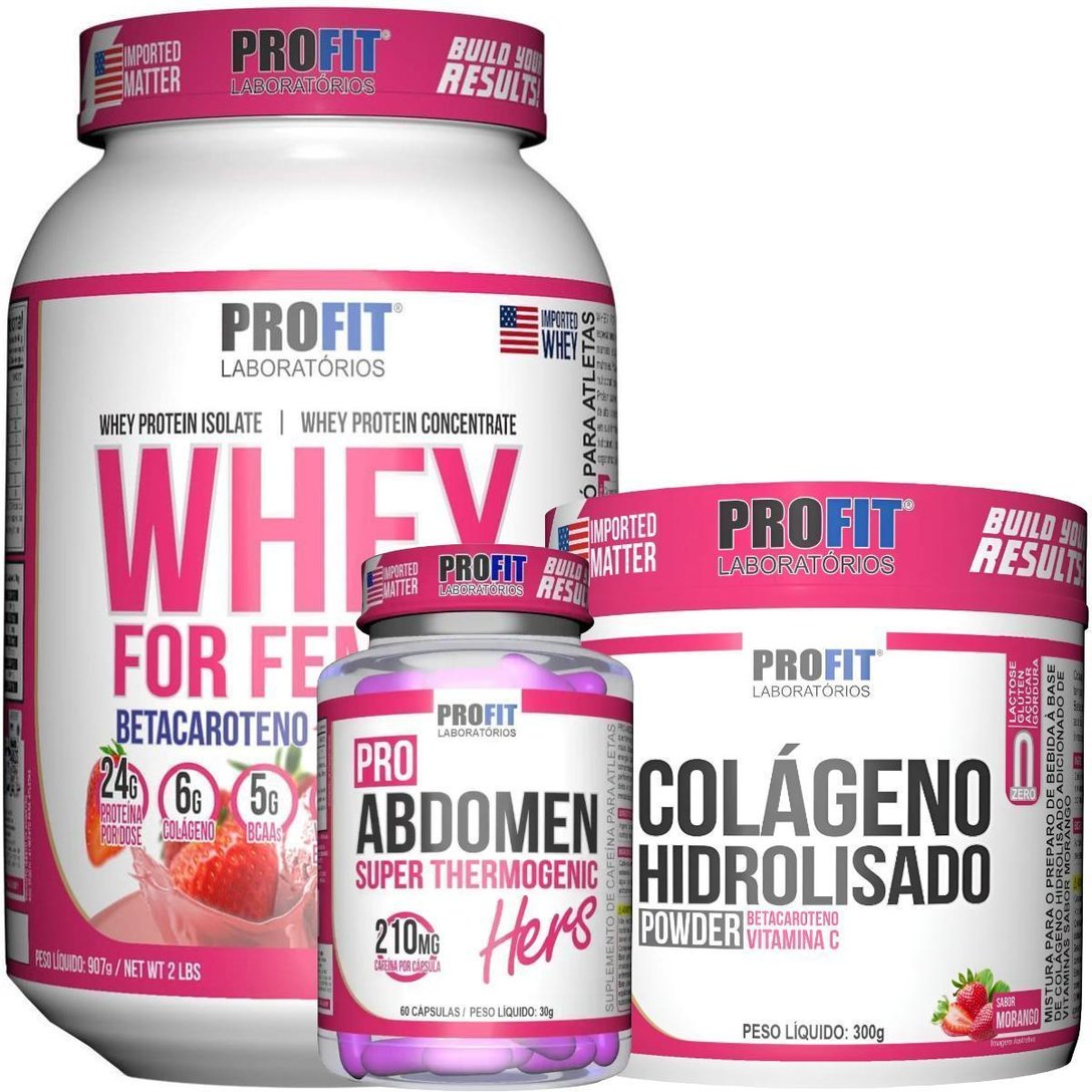 WHEY FOR FEMINY 907G l TERMOGÊNICO PRO ABDOMEN HERS 60 CÁPSULAS l ...