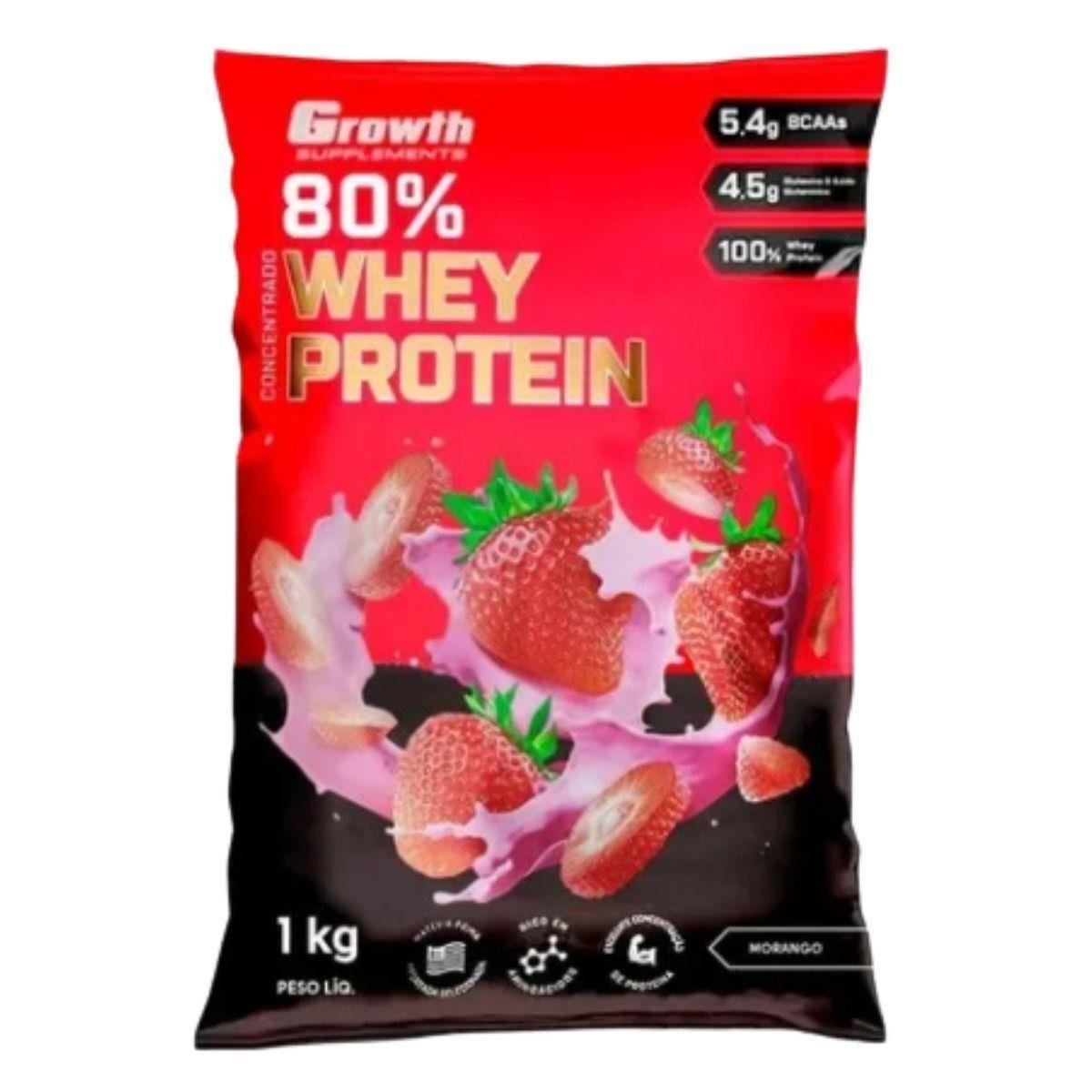 Whey Growth 80% Proteína Concentrada Sabor Morango 1kg - Morango | Netshoes