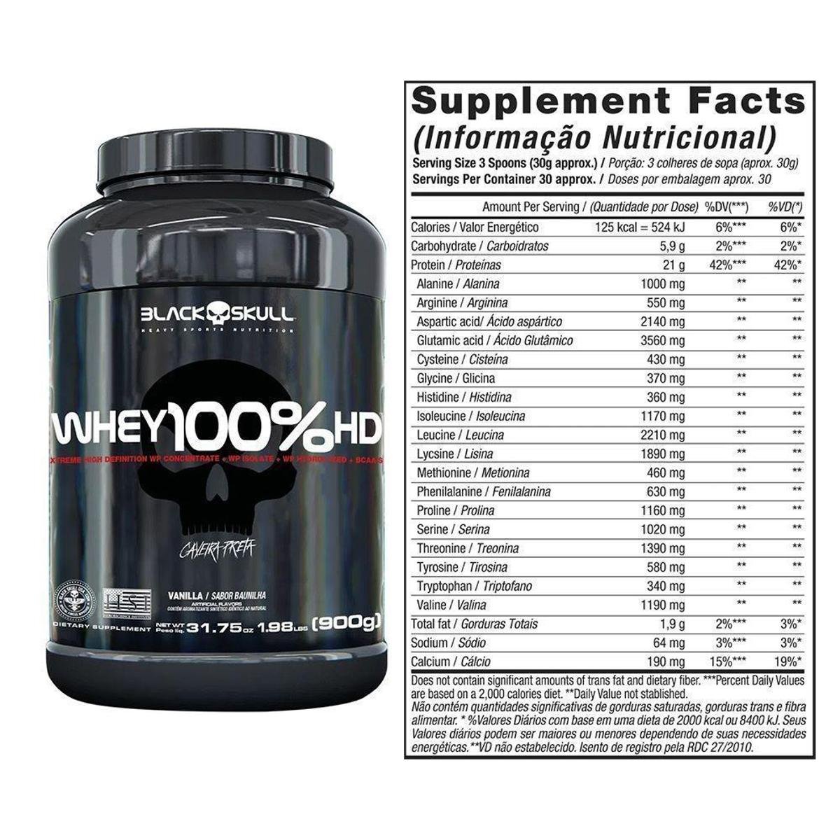 Whey Protein 100%HD 900g - Black Skull - 3W Concentrado Isolado Hidrolisado - Baunilha | Netshoes