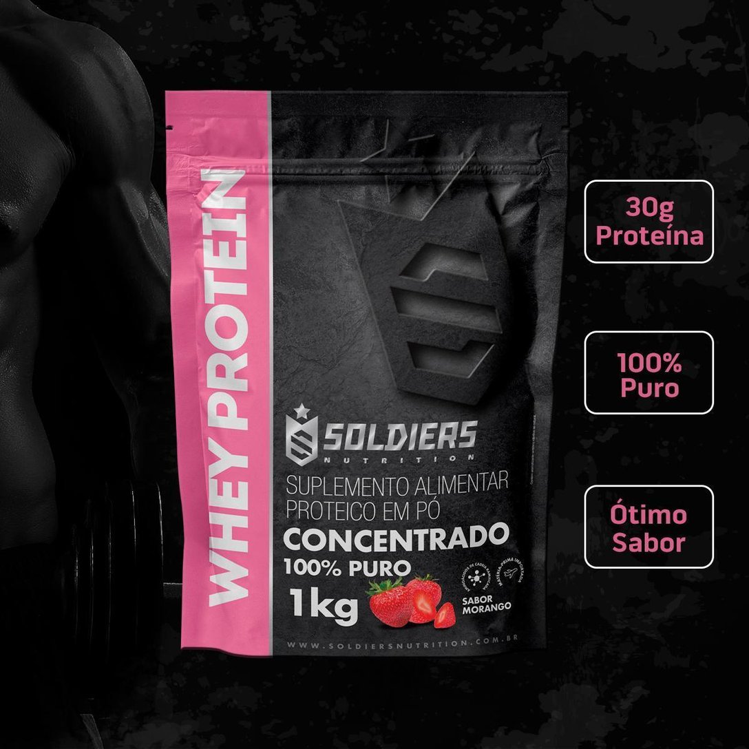 Whey Protein Concentrado 1Kg - Morango - Importado - Soldiers Nutrition - Morango | Netshoes