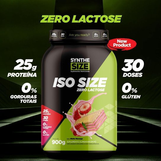 Whey Protein Iso Size Zero Lactose Sabor Wafer Morango 900g Synthesize ...