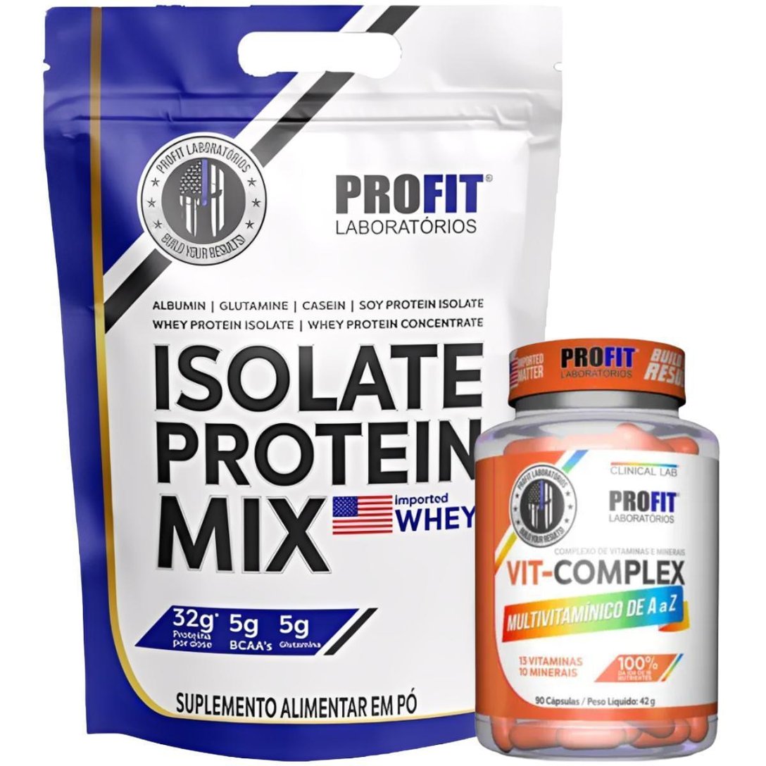 WHEY PROTEIN ISOLADO 1,8KG l MULTIVITAMÍNICO VIT COMPLEX 90 CÁPSULAS VITAMINA DE A a Z l PROFIT ...